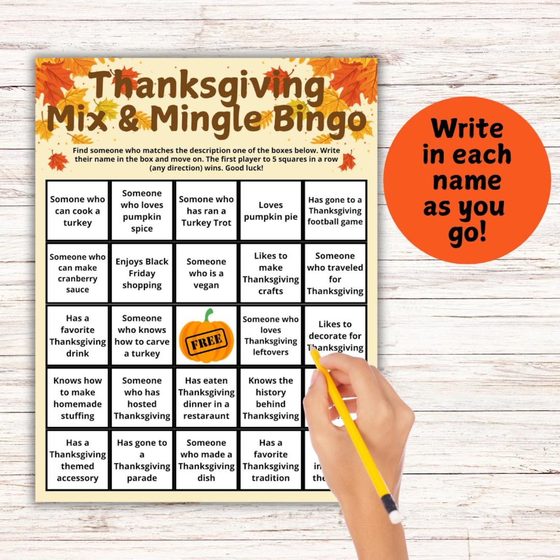 Thanksgiving Find Someone Who Game, Thanksgiving Mix and Mingle, Human ...