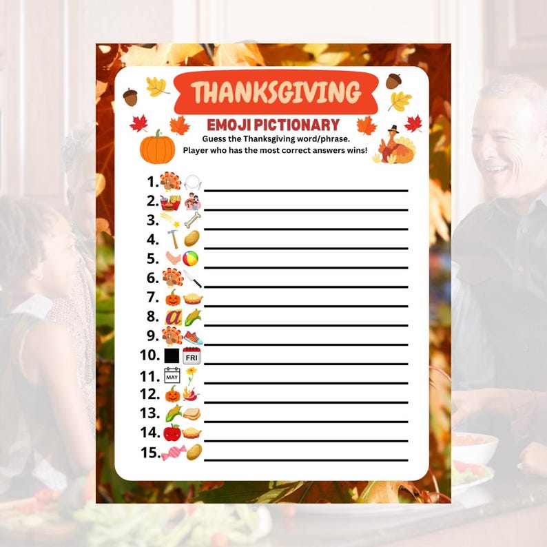 Thanksgiving Emoji Game, Printable Thanksgiving Games for Kids Adults ...