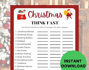 Christmas Party Game: Holiday Trivia, Think Fast (printable) - Etsy