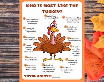 Printable Thanksgiving Game,family Thanksgiving Game Dinner Table Game ...