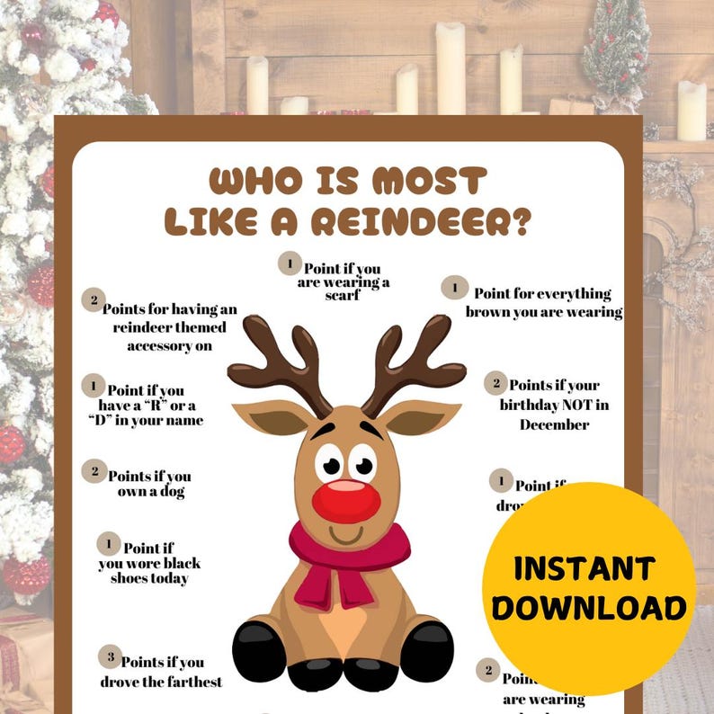 Christmas Party Game: Who's Most Like a Reindeer? (printable) - Etsy