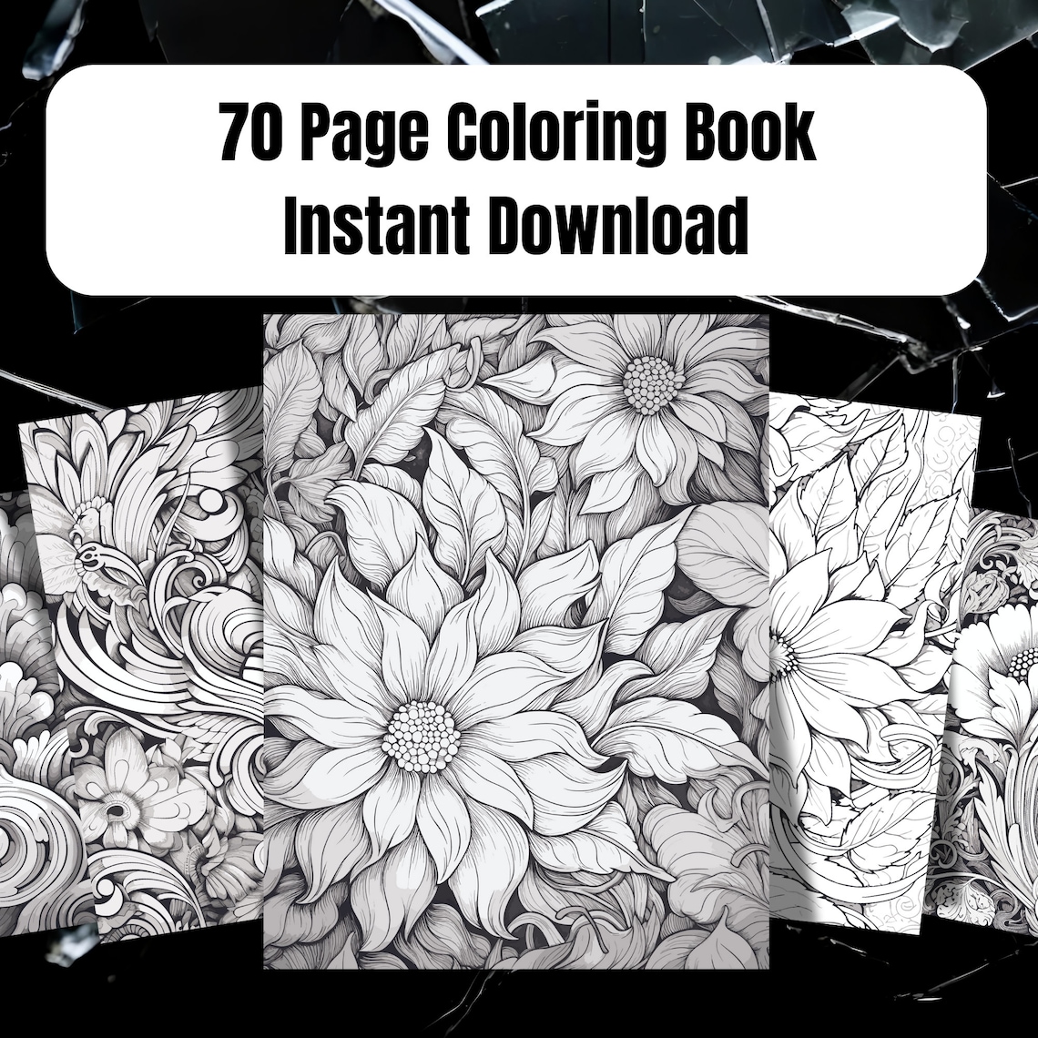 Flower Coloring Pages Adult Coloring Book Kids Mental Health Coloring ...