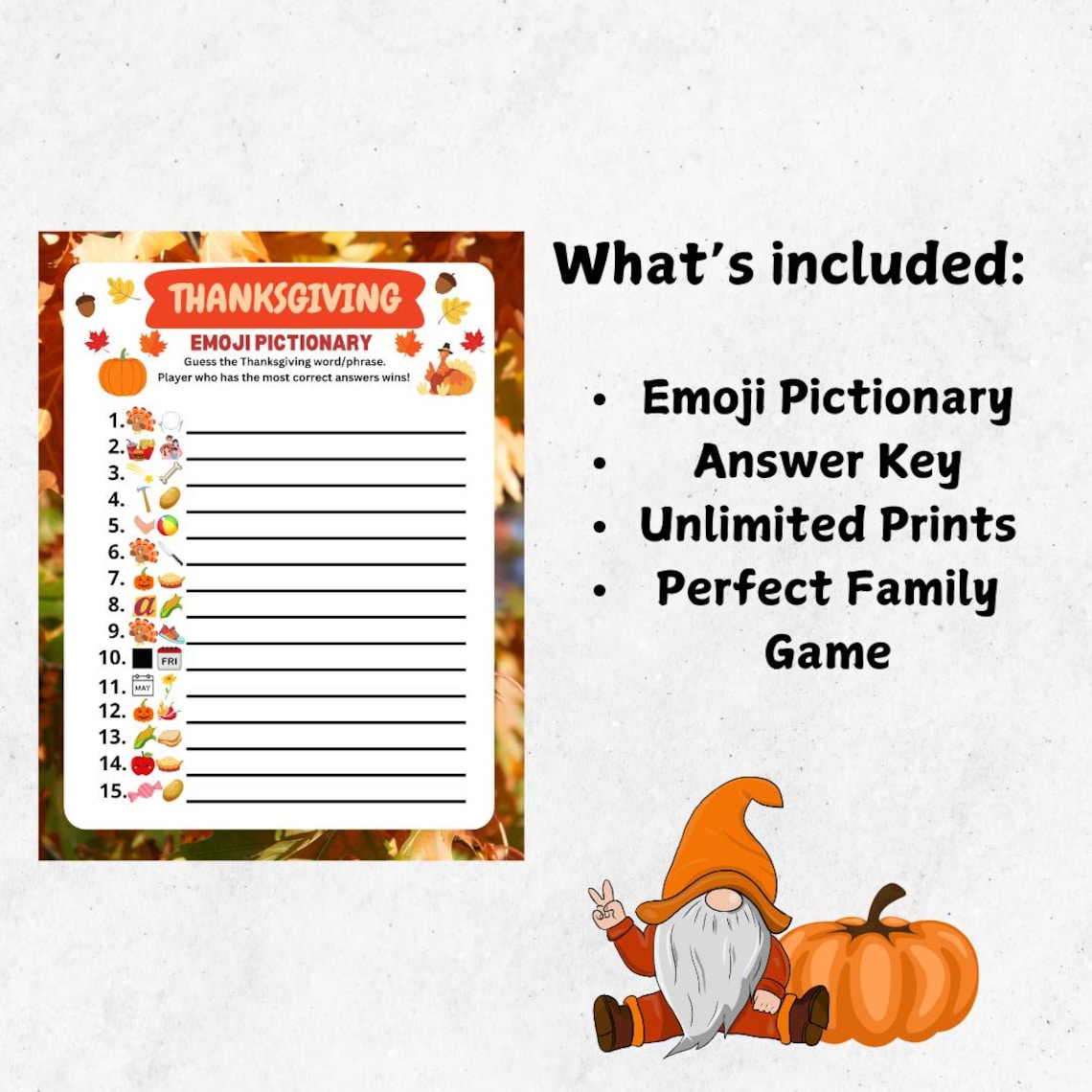 Thanksgiving Emoji Game, Printable Thanksgiving Games for Kids Adults ...