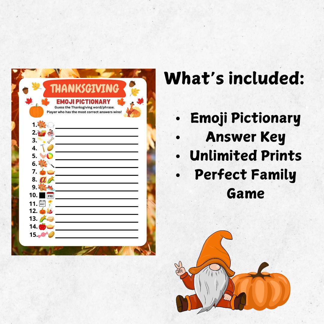 Thanksgiving Emoji Game, Printable Thanksgiving Games for Kids Adults ...