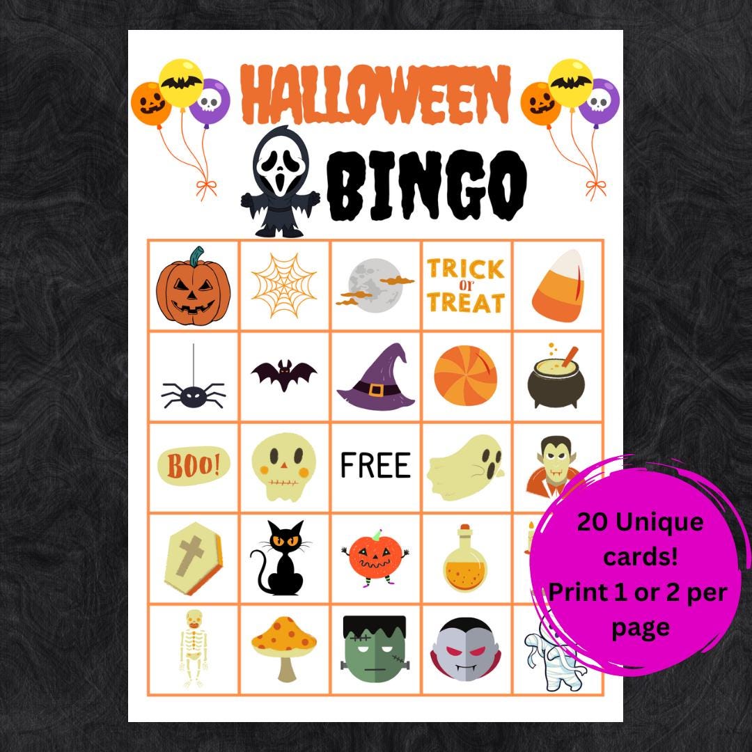 Halloween Bingo Game, Halloween Games for Kids, 20 Printable Halloween ...