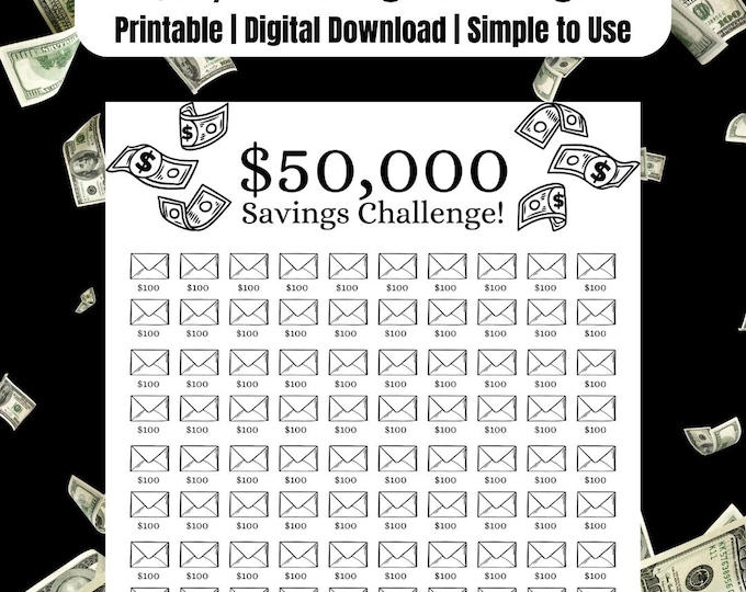 50000 Savings Challenge Printable, 100 Envelope Challenge Printable, Money Savings Challenge ...