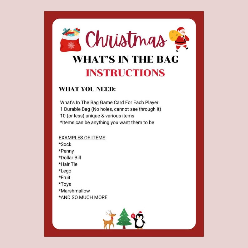 What's in the Bag Christmas Game Printable Christmas Game Christmas ...