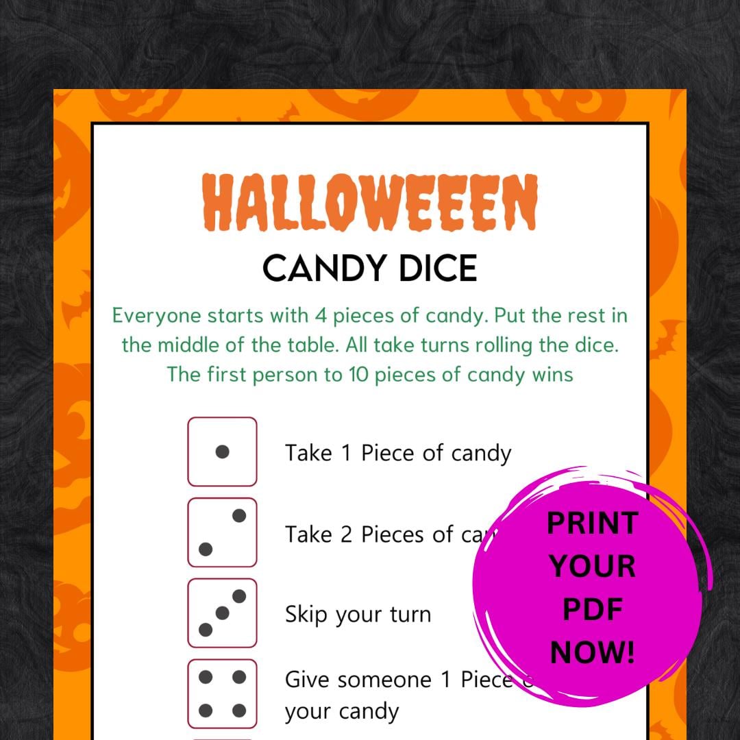 Halloween Candy Dice Game: Printable Party Game (digital Download) - Etsy