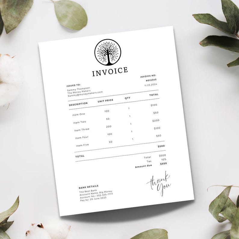 Editable Minimalist Invoice Template: Modern Business Invoice (digital ...