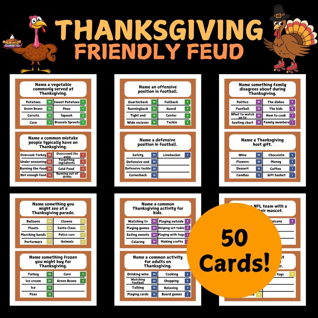 Thanksgiving Friendly Feud Game | Printable Thanksgiving Game ...