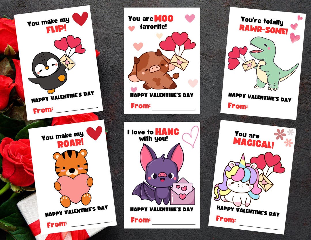 Printable Animal Valentine's Day Cards, Classroom Valentine's Day Cards ...