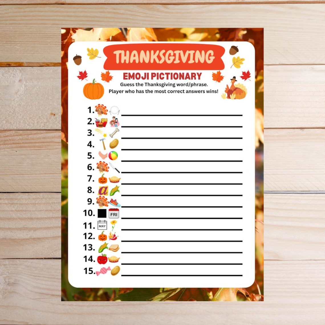 Thanksgiving Emoji Game, Printable Thanksgiving Games for Kids Adults ...