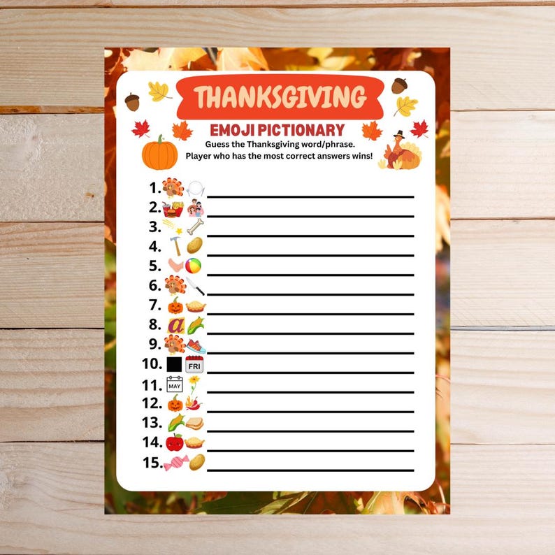 Thanksgiving Emoji Game, Printable Thanksgiving Games for Kids Adults ...