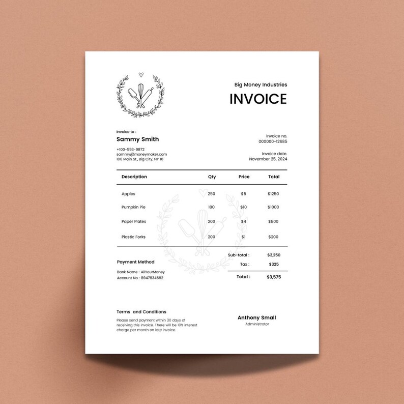 Minimalist Business Invoice Template: Editable Services Invoice (canva ...