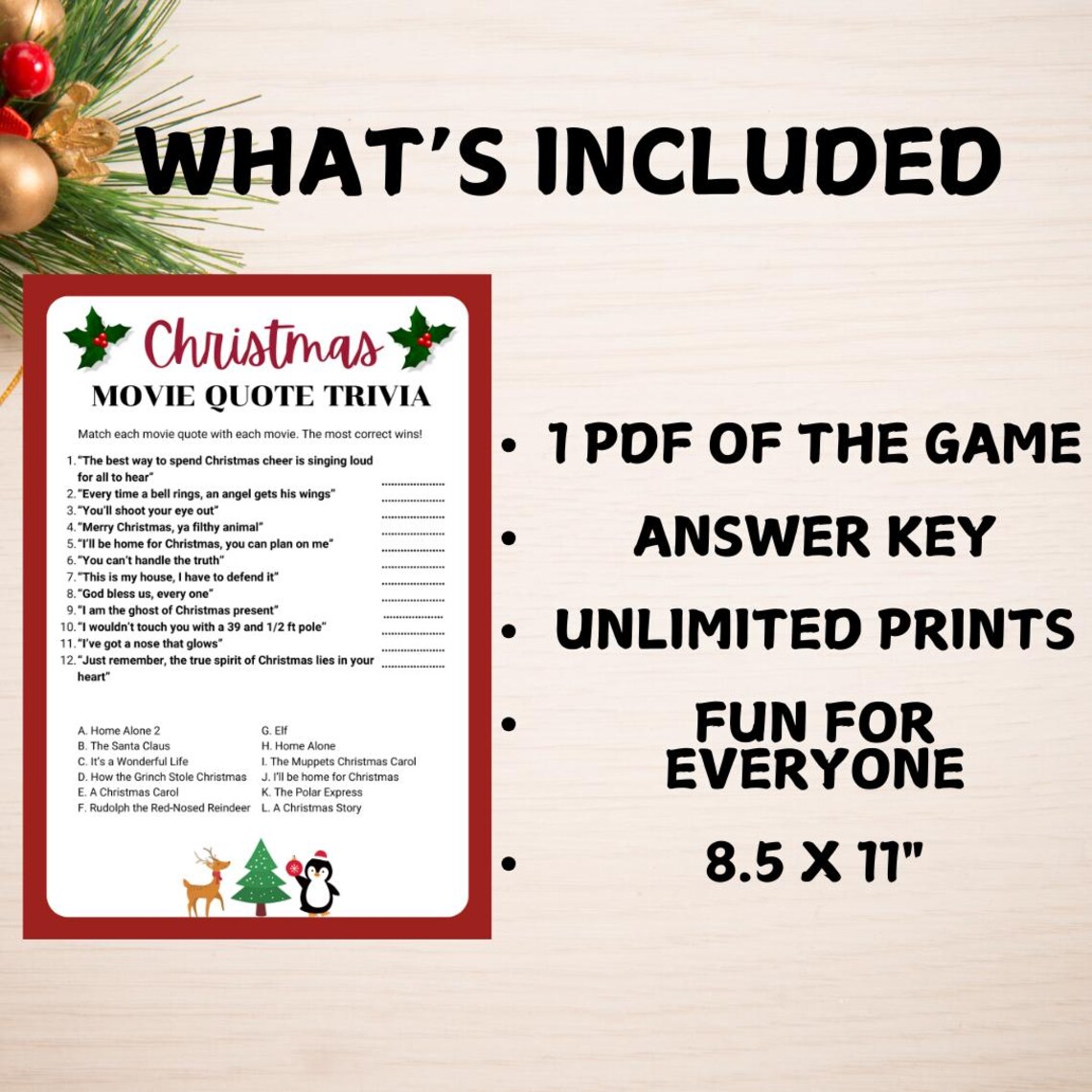 Christmas Movie Trivia Game Printable, Christmas Trivia Game, Christmas ...