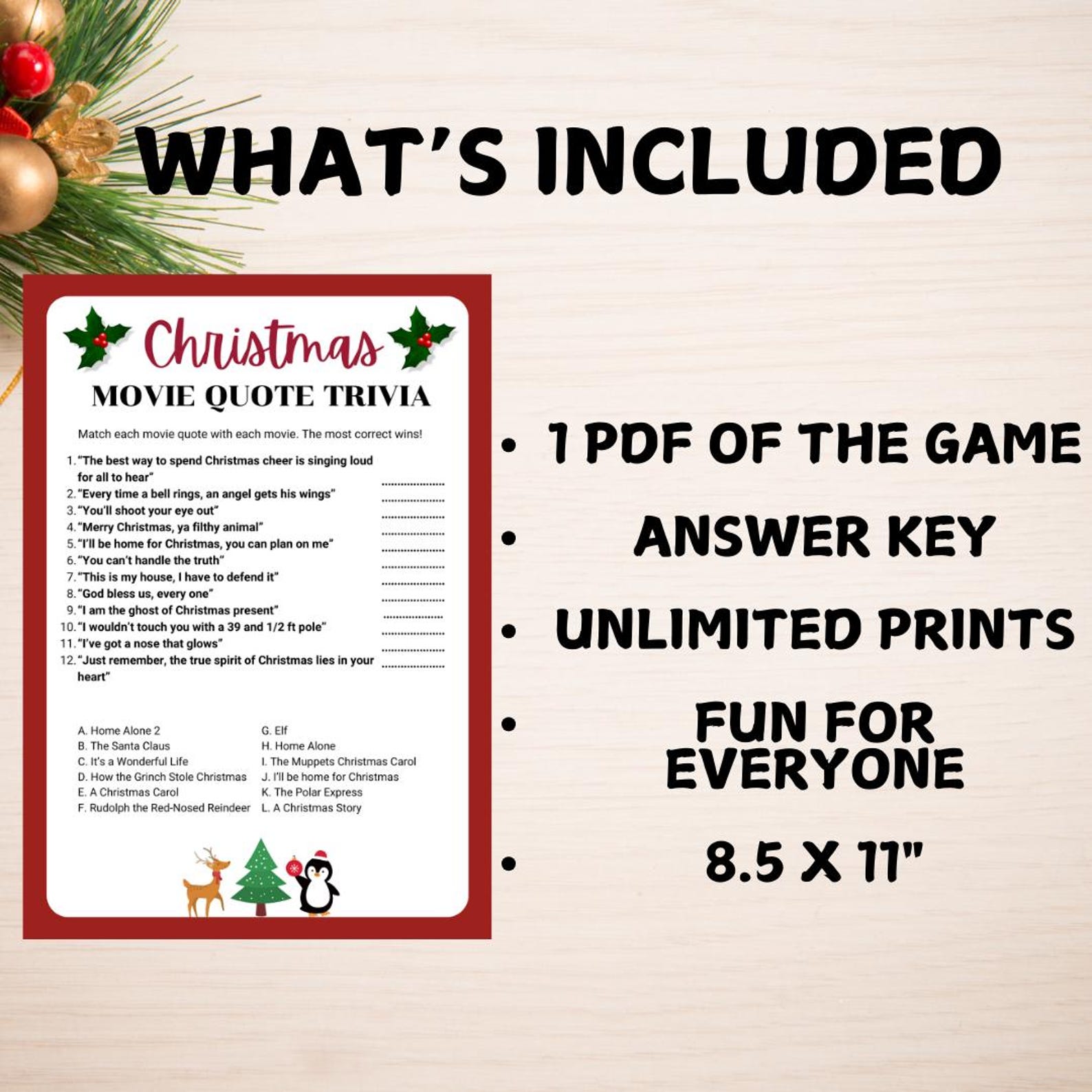 Christmas Movie Trivia Game Printable, Christmas Trivia Game, Christmas ...