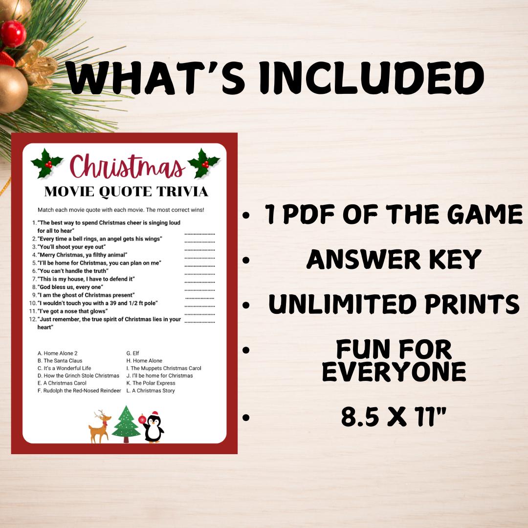 Christmas Movie Trivia Game Printable, Christmas Trivia Game, Christmas ...