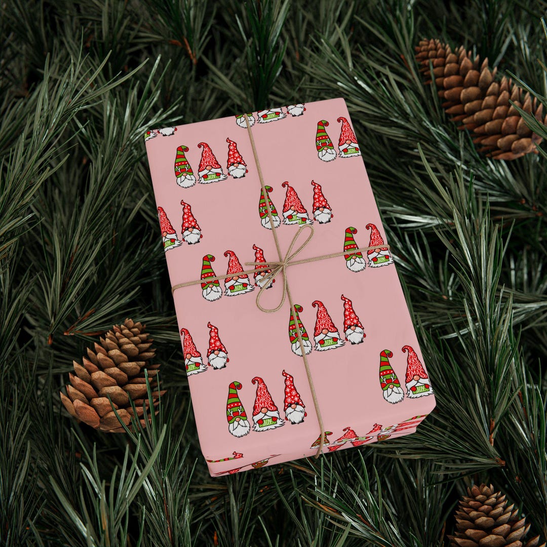 Pink Gnome Wrapping Paper, Cute Gnome Christmas Gift Wrap, Funny Gnomes ...