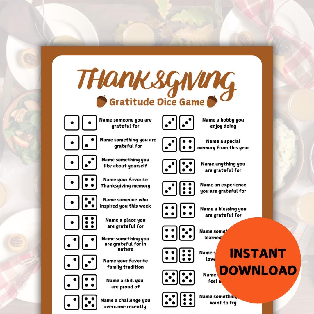 Thanksgiving Gratitude Dice Game, Printable Thanksgiving Games ...