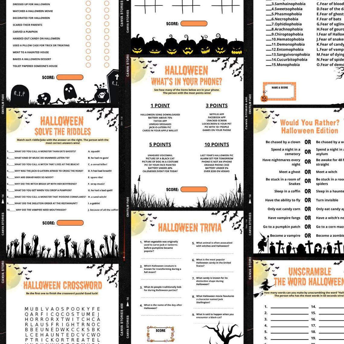 Halloween Printable Games for Kids Adults, Halloween Party Games Bundle ...