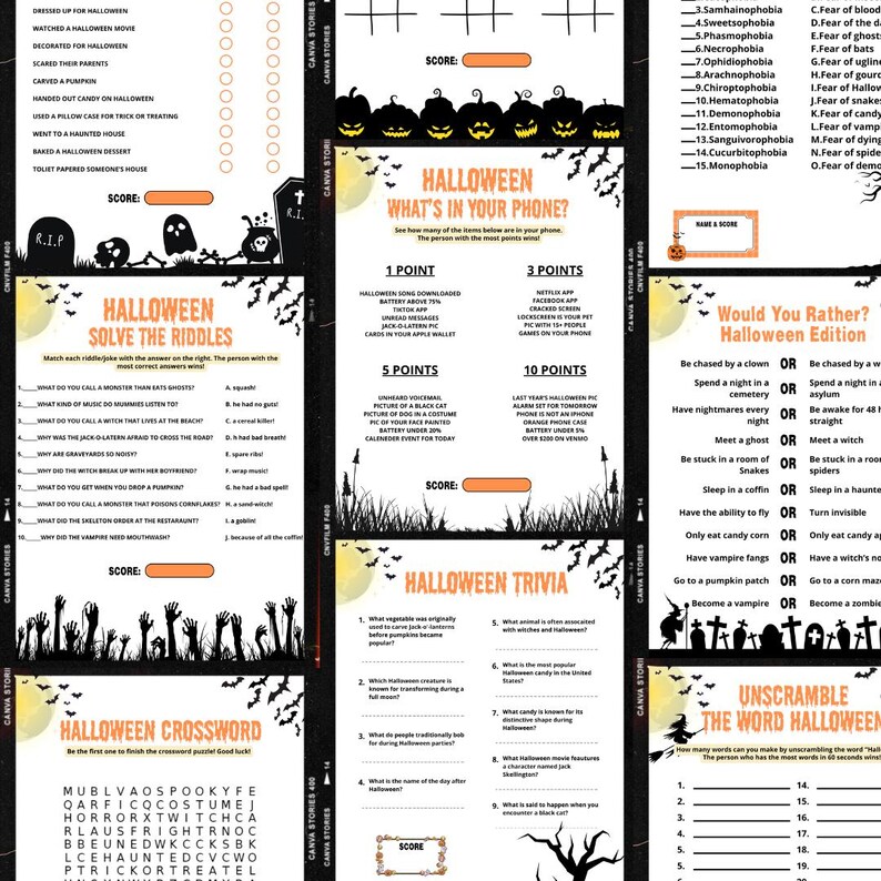 Halloween Printable Games for Kids Adults, Halloween Party Games Bundle ...