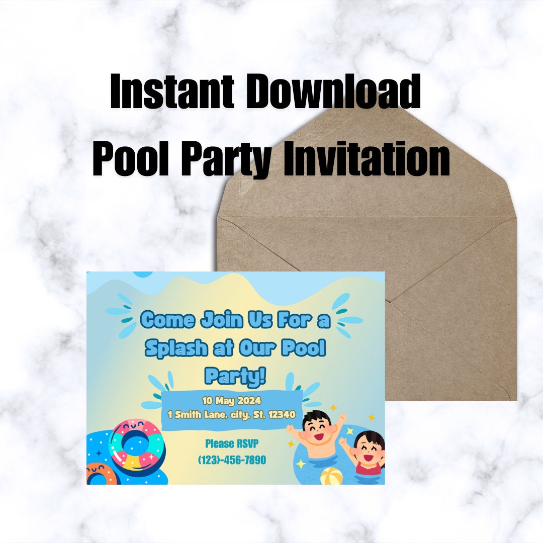 Pool Party Invitation Printable Instant Download Invitation Pool Party ...