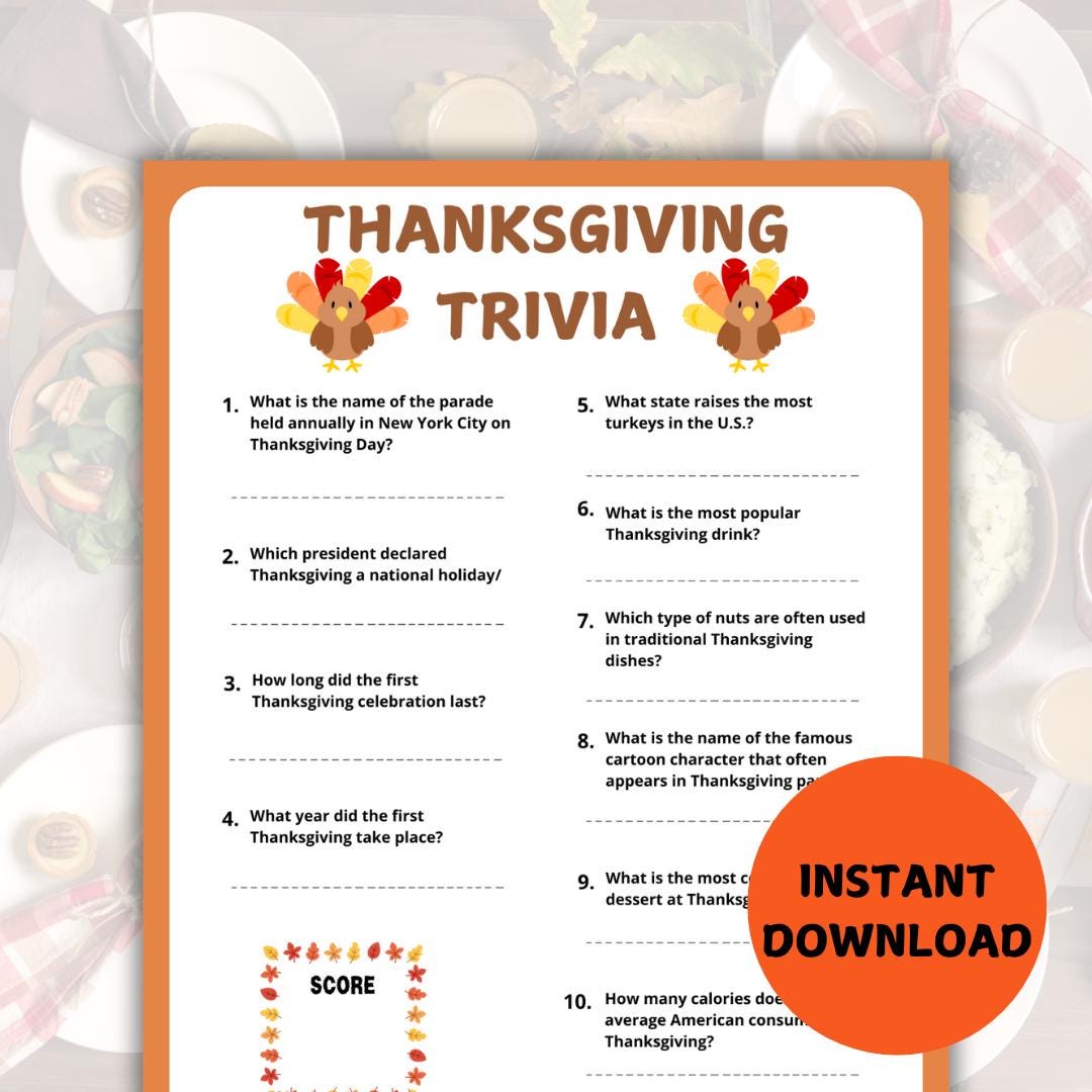 Turkey Trivia Game, Thanksgiving Party Game, Fall Trivia Game ...