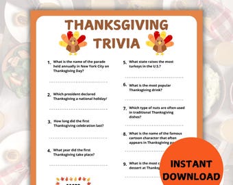 Turkey Trivia Game, Thanksgiving Party Game, Fall Trivia Game, Fall ...