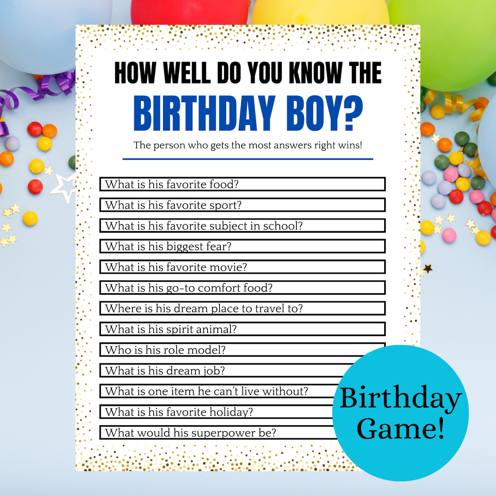 How Well Do You Know the Birthday Boy Game Teen Birthday Games Tween ...