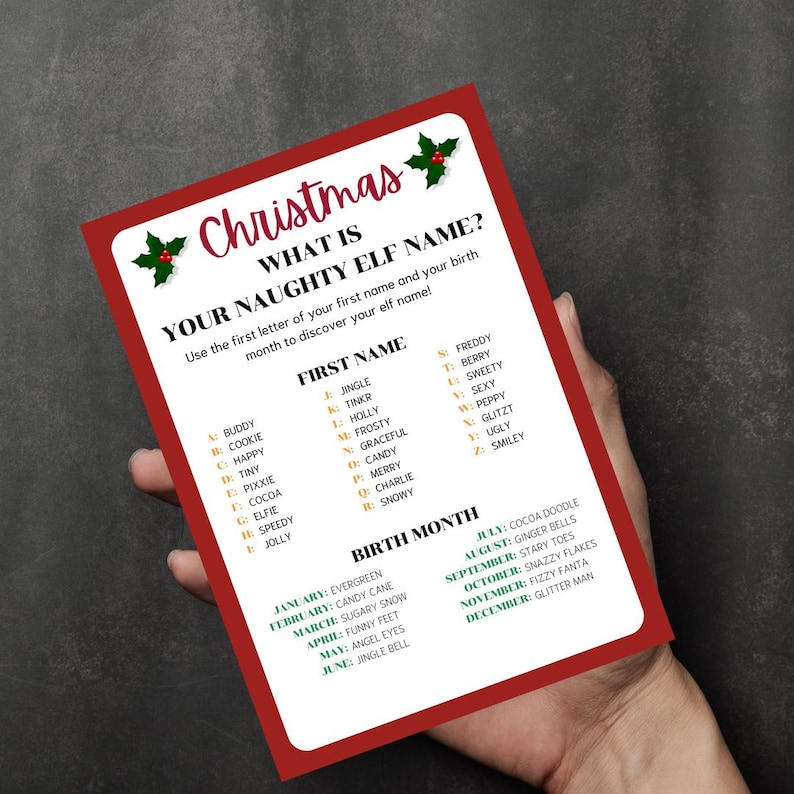 Elf Name Christmas Party Game: Printable Holiday Fun (digital Download ...