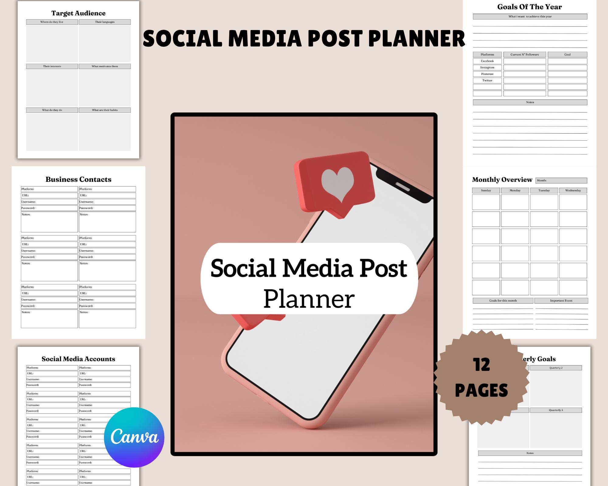 Social Media Post Planner | Content Calendar & Strategy Tracker ...