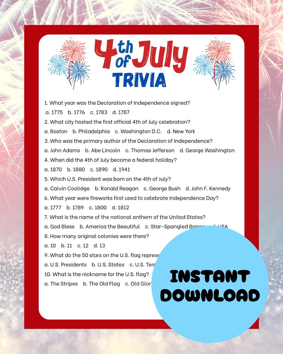 4th of July Trivia, 4th of July Game, US States Game, American Trivia ...
