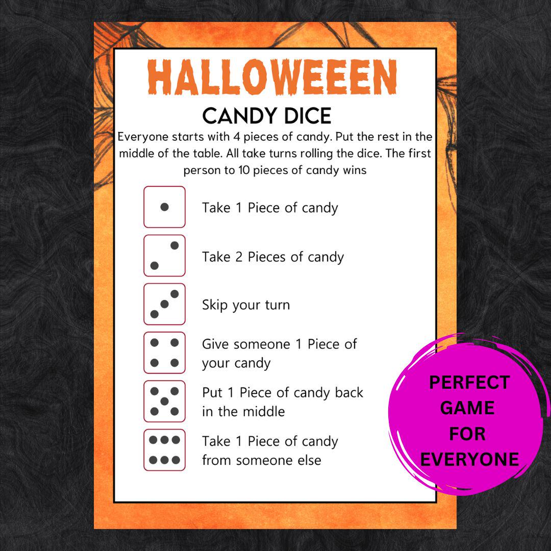 Halloween Candy Dice Game Printable, Candy Dice Game, Halloween Party ...