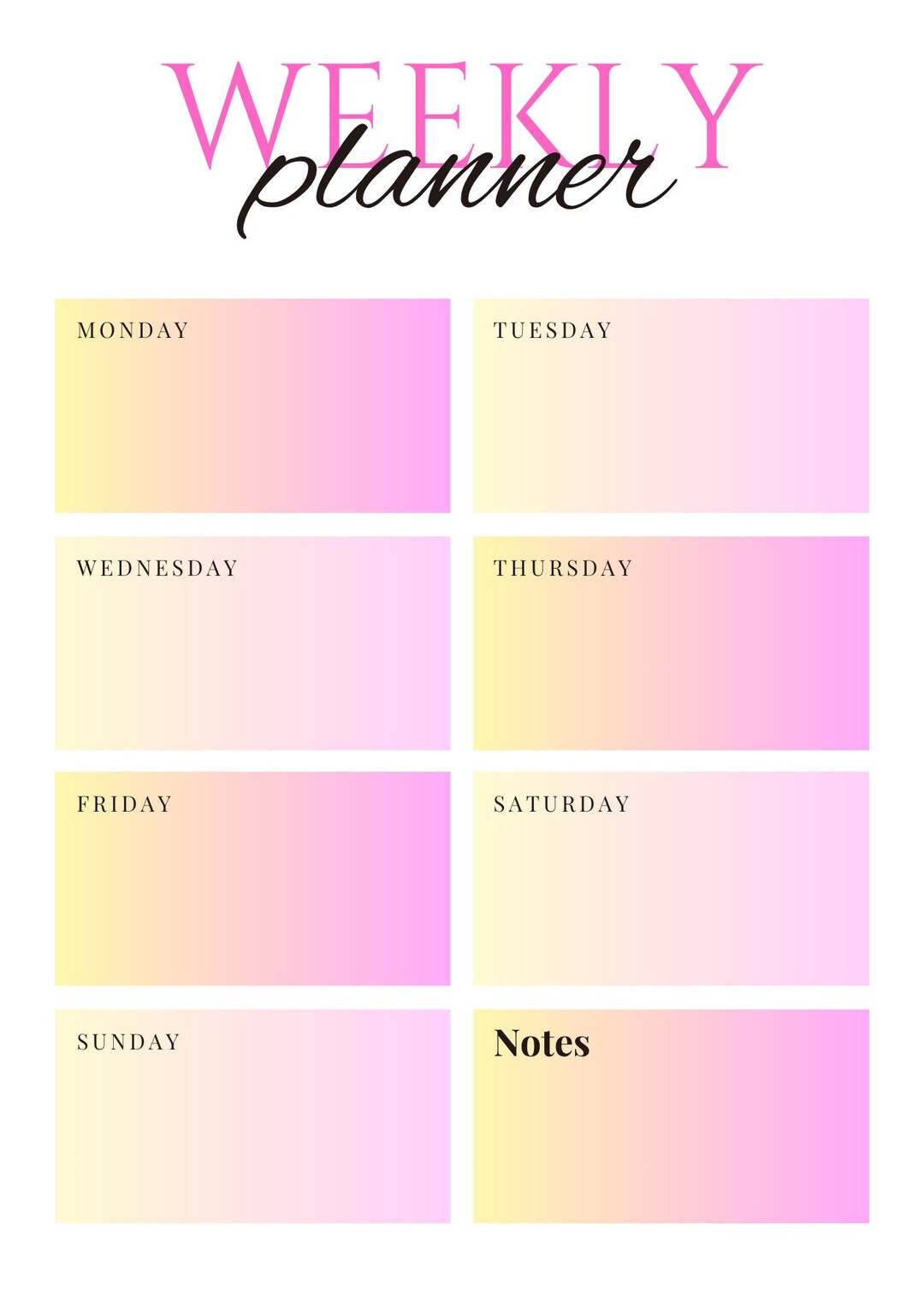 Pink Weekly Planner - Digital Printable - Etsy