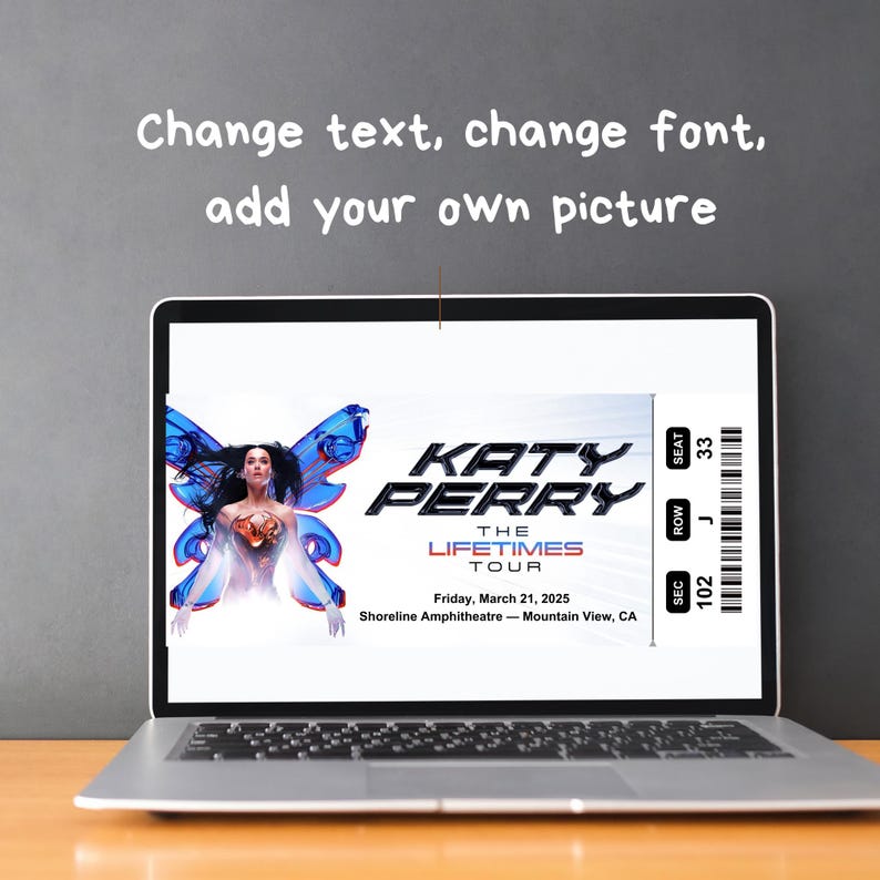 Editable Katy Perry the Lifetimes Tour Souvenir Ticket , Keepsake ...