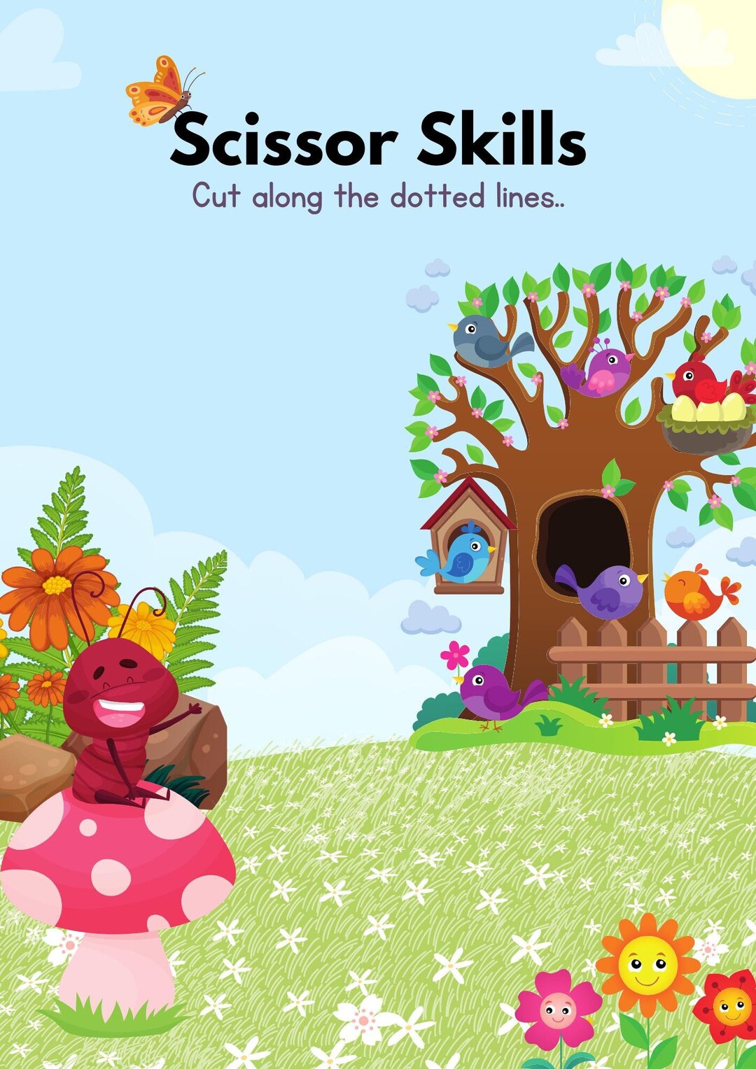 Colorful Lined Scissor Skill Worksheet - Etsy