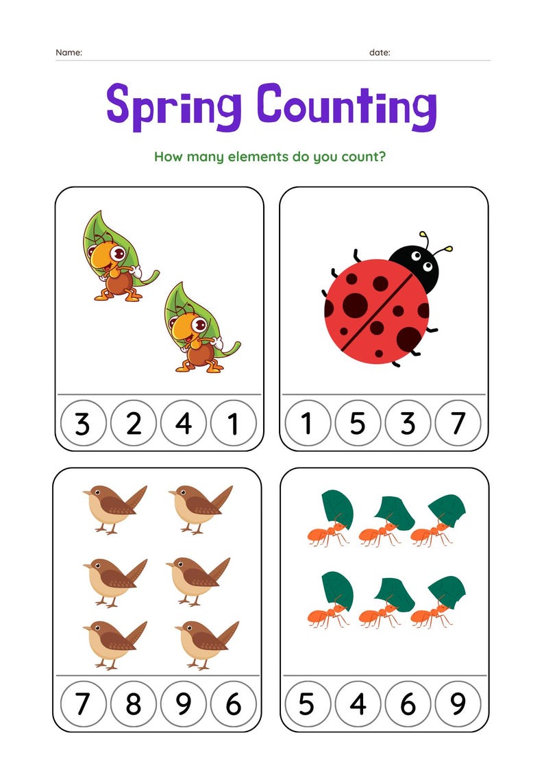 Spring Counting Worksheet for Kids - Etsy