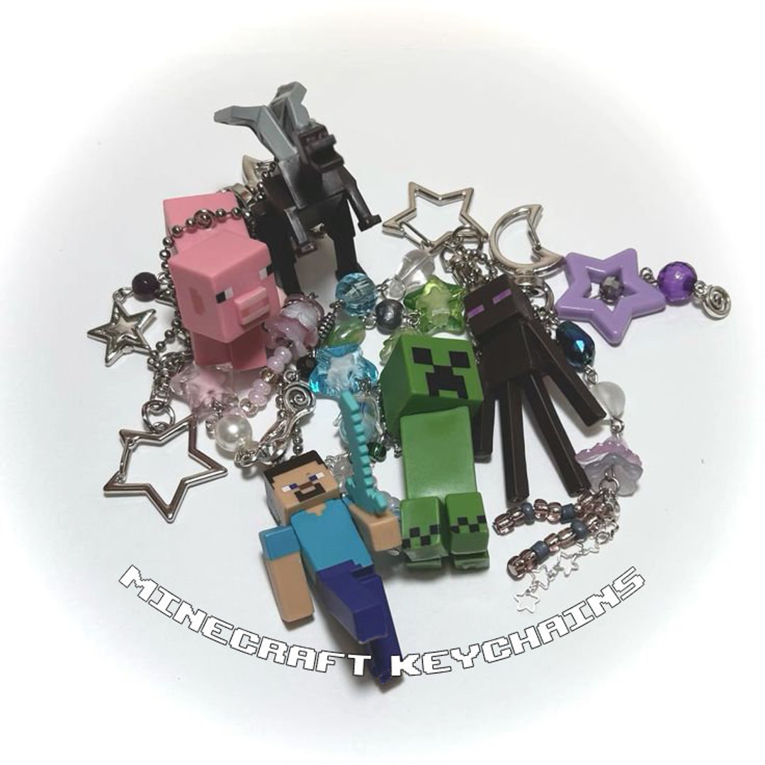 Minecraft Keychains Steve | Creeper | Enderdragon | Pig Handmade Beaded ...