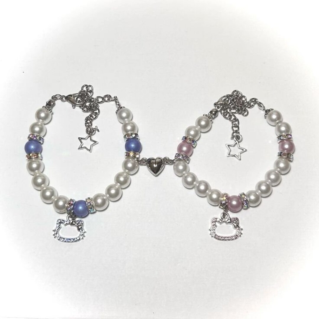 Hello Kitty Matching Bracelets Sanrio Magnetic Heart Beaded Jewelry ...