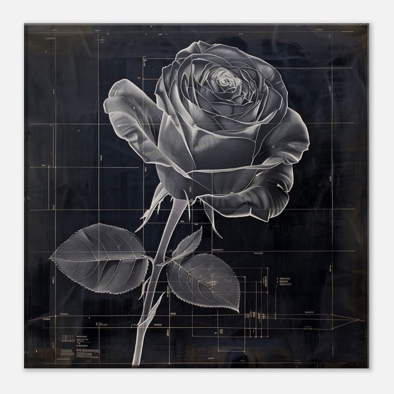 Blueprint of a Rose on Canvas - Etsy