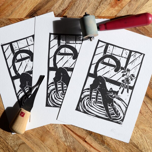 Cat Block Print - Etsy