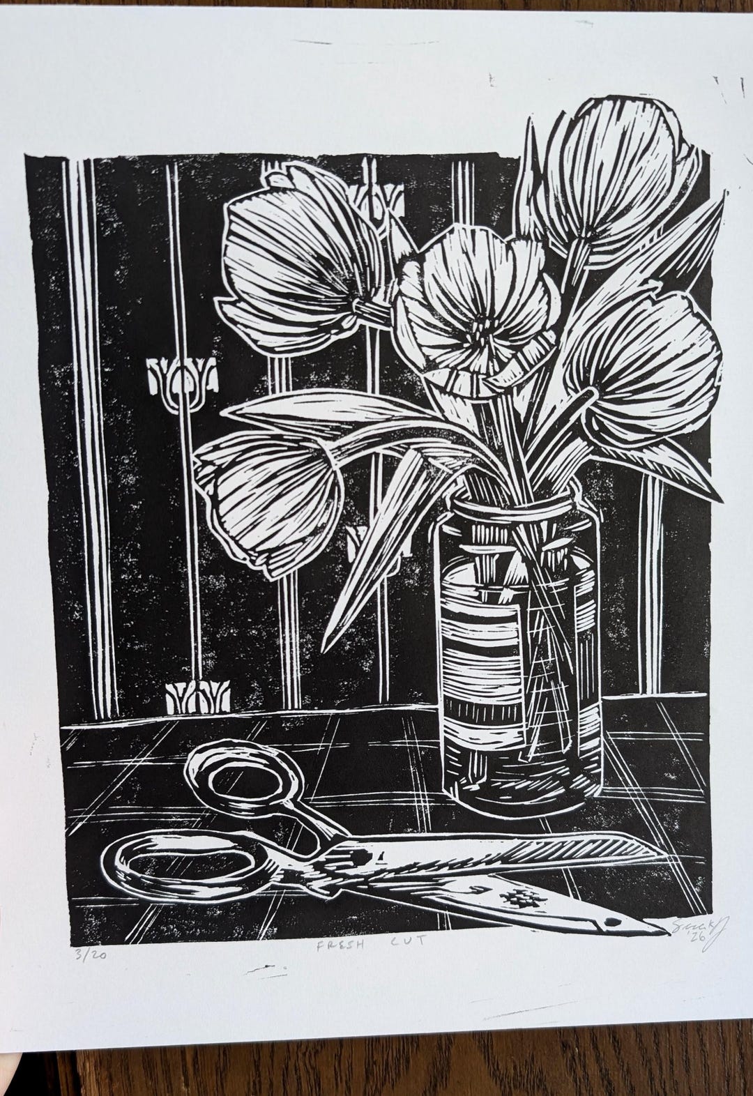 Tulip Linocut Limited Edition Print "fresh Cut": Still Life With ...