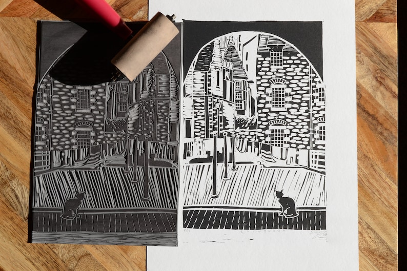 Original Limited Edition Linocut Block Print-cat in Edinburgh - Etsy