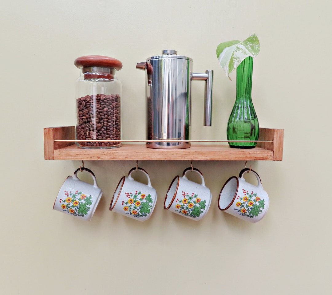 Hanging Coffee Bar With Coffee Cup Hanger, Coffee Bar Shelf, Floating ...