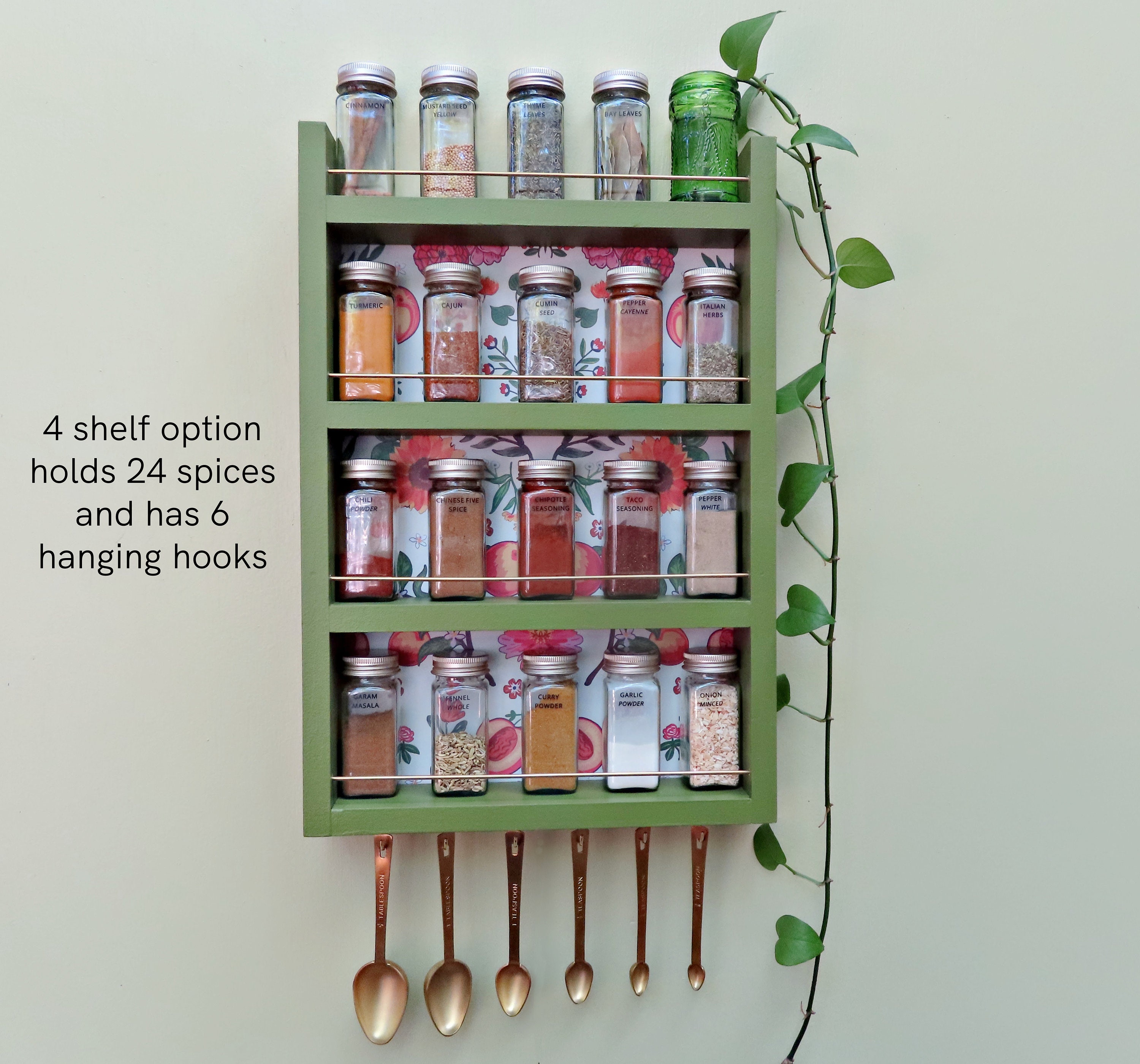 Hanging Spice Rack in Terracotta With Tiger Background, 4 Shelf or 3 ...