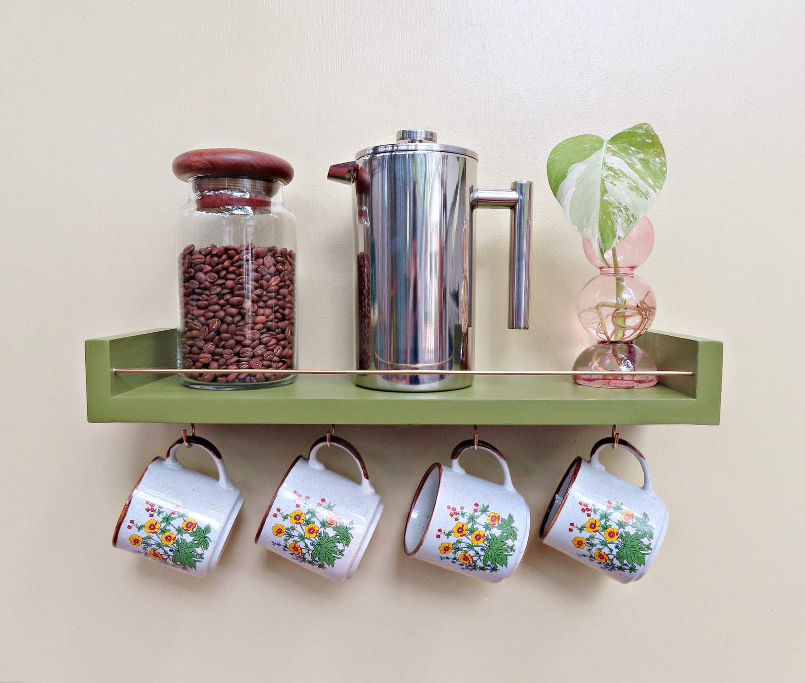 Green Coffee Bar Shelf With Hooks for Hanging Coffee Mugs - Etsy