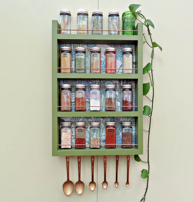 Wall Mount Spice Rack in Green With Cactus Background, 4 Shelf or 3 ...