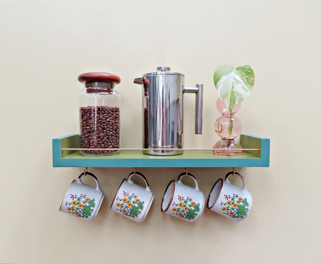 Coffee Cup Shelf Organizer in Green and Blue, Coffee Bar Shelf, Shelf ...