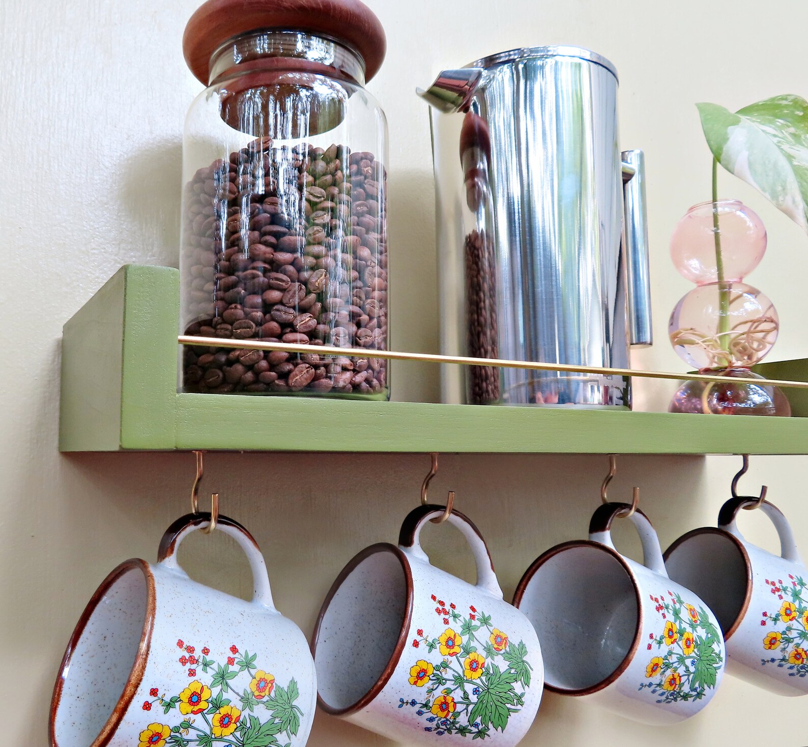 Green Coffee Bar Shelf With Hooks for Hanging Coffee Mugs - Etsy
