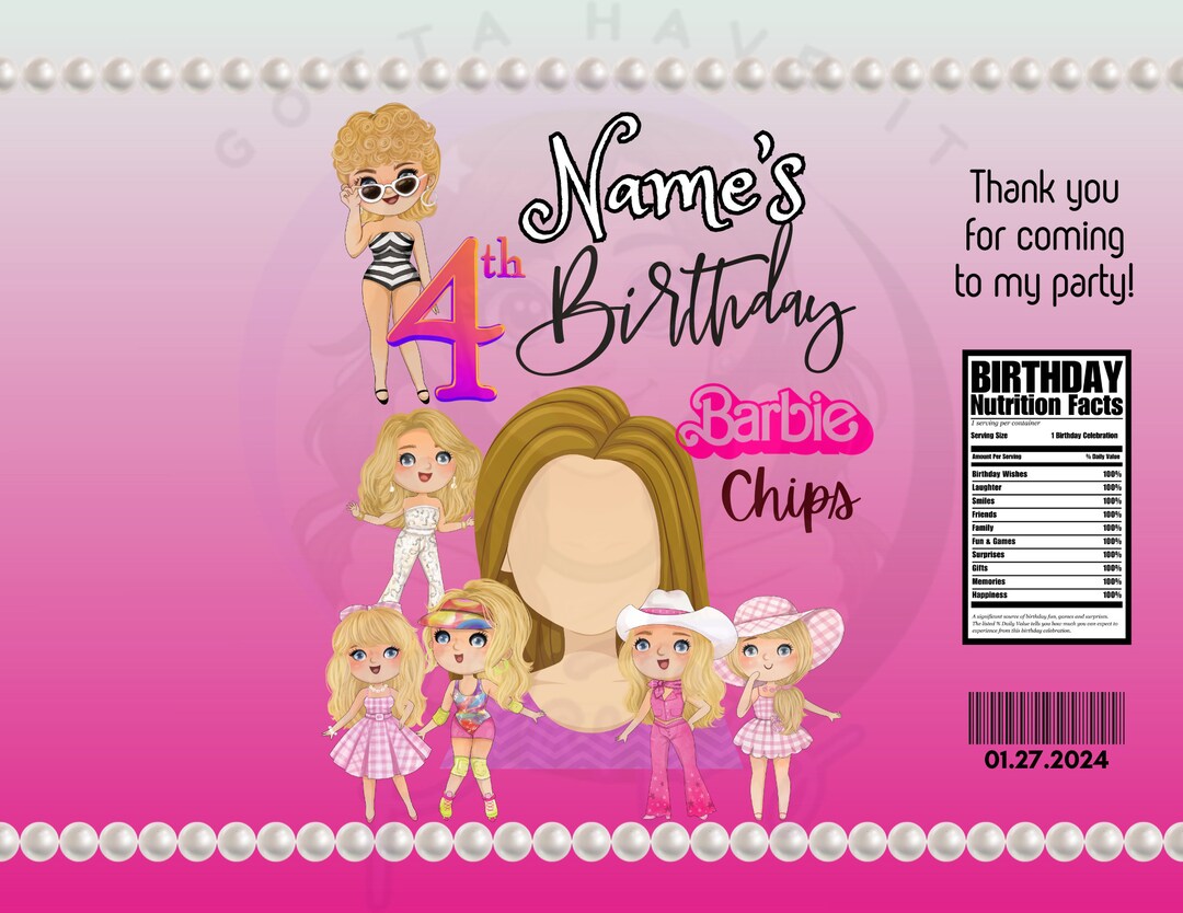 Customized Chip Bags for Barbie Party! - Etsy